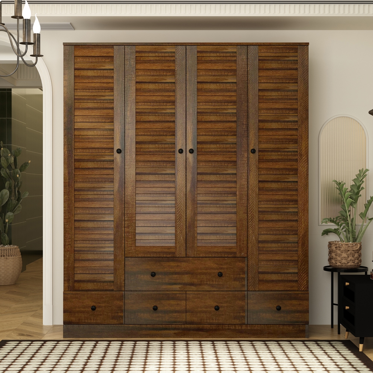 Click here for Homsee Brown Wood 4 Shutter Doors Armoires Wardrob... prices