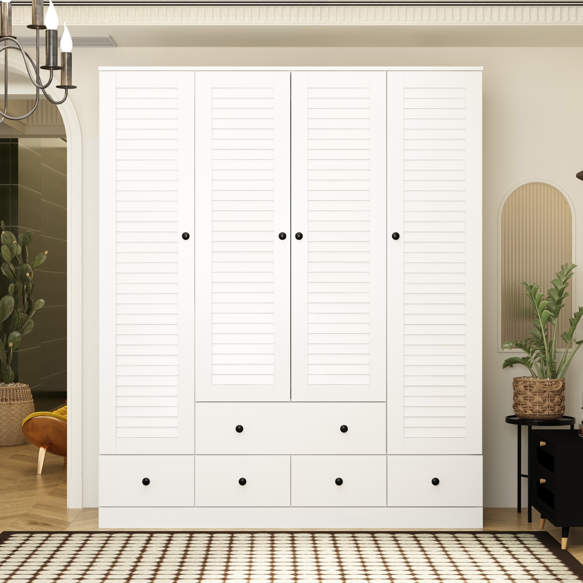 Click here for Homsee Brown Wood 4 Shutter Doors Armoires Wardrob... prices