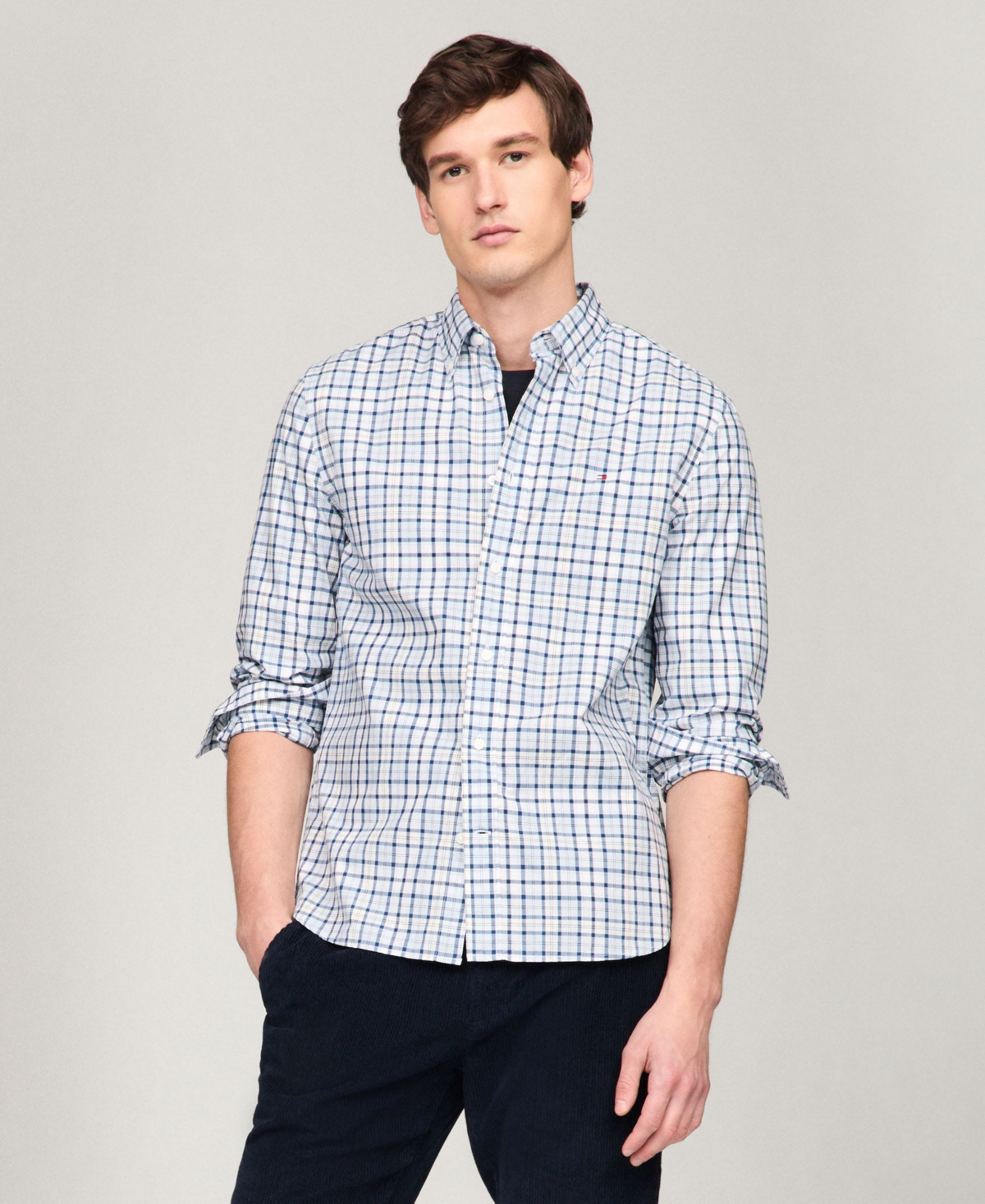 Click here for Tommy Hilfiger Mens Flex Poplin Tartan Regular-Fit... prices