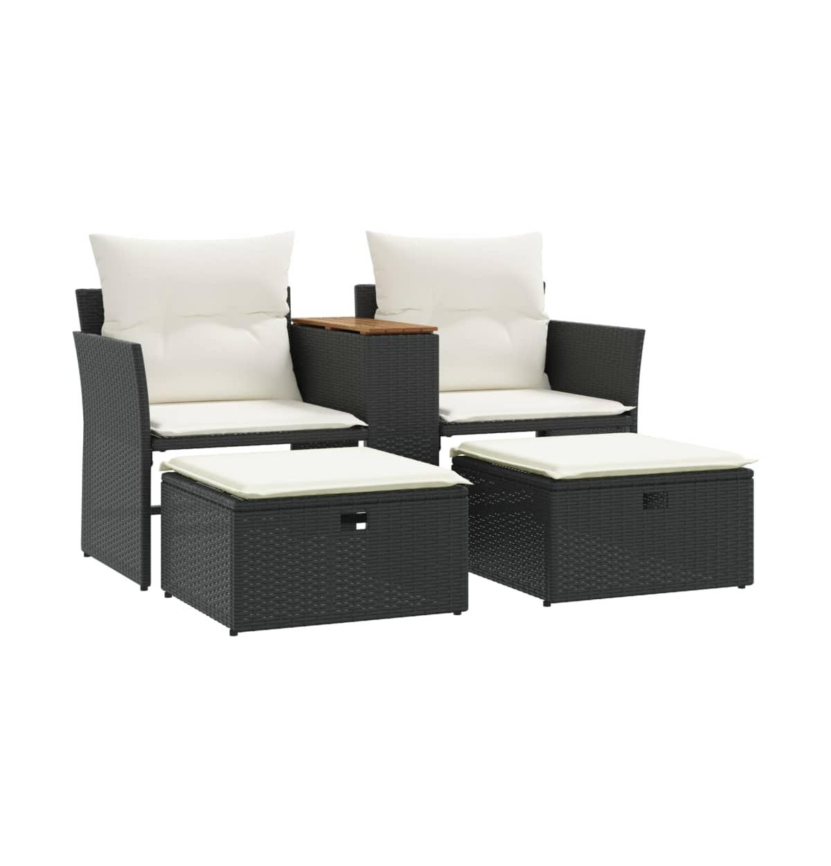 Click here for vidaXL Patio Sofa 2-Seater with Stools Black Poly... prices