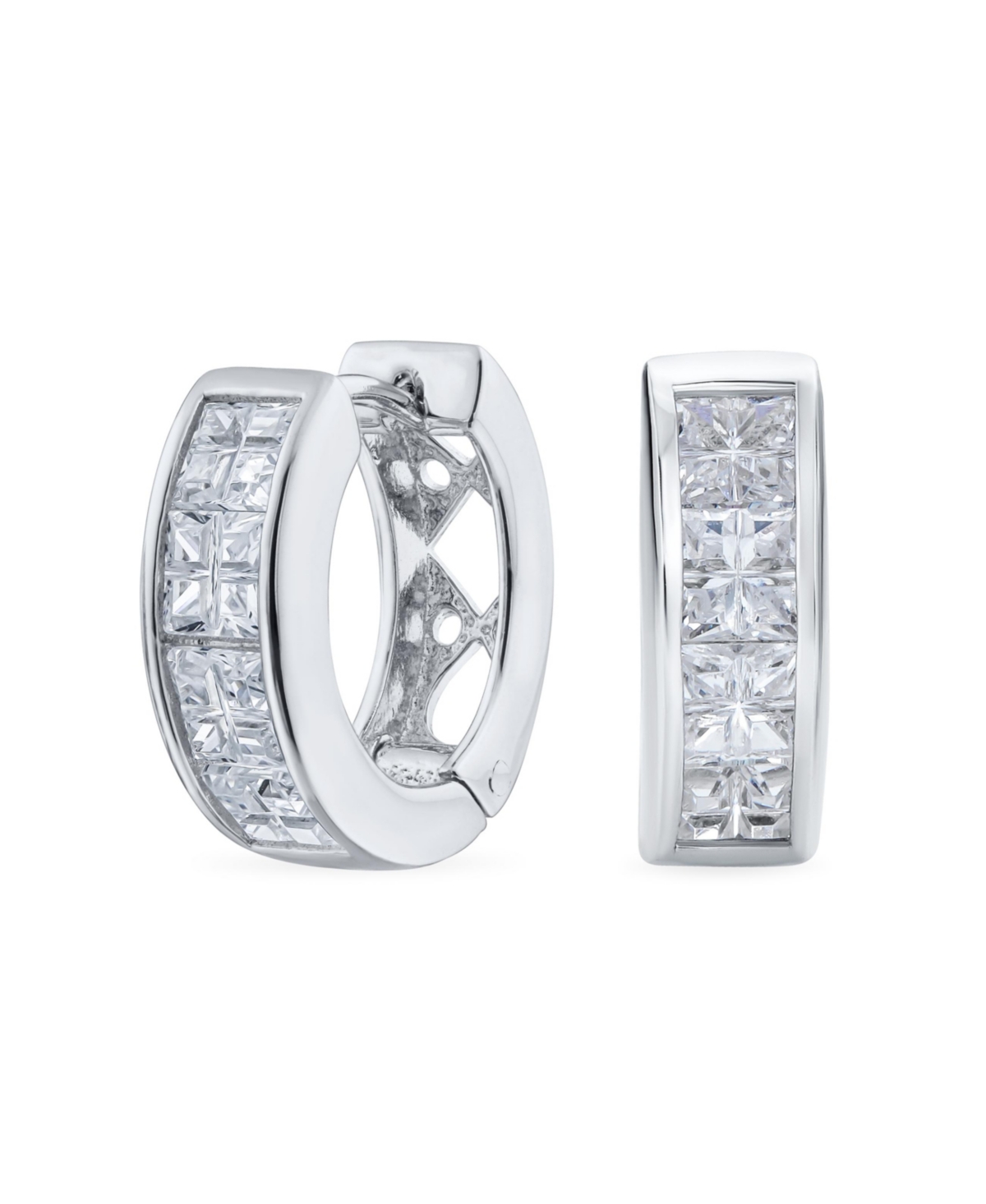 Click here for Bling Jewelry Invisible Cut Channel Set Cz Hoop Ea... prices