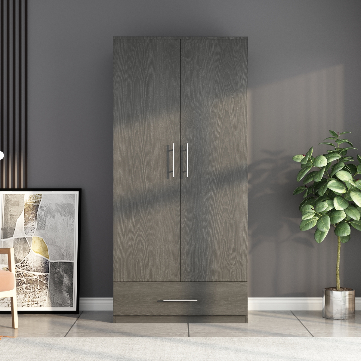 Click here for Famapy White 2-Door Wardrobe Armoire with 1-Drawer... prices