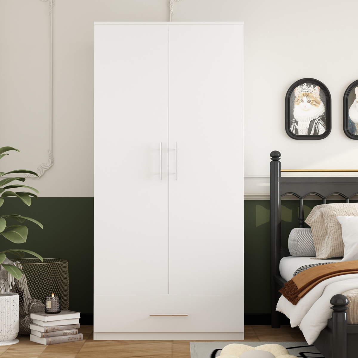 Click here for Famapy White 2-Door Wardrobe Armoire with 1-Drawer... prices