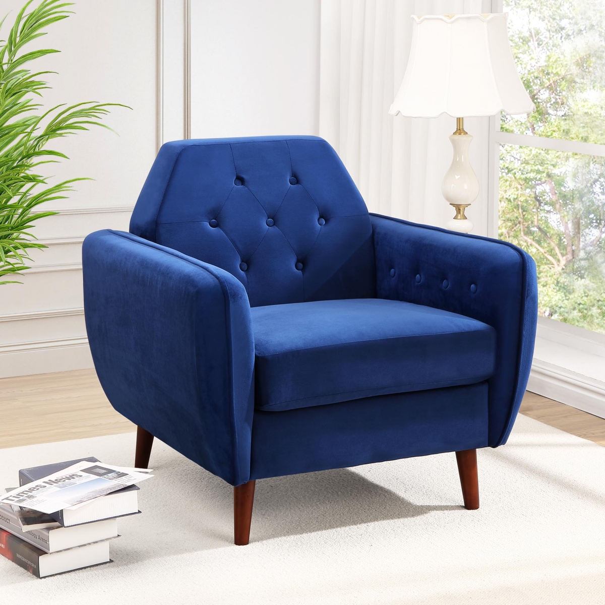 Click here for gaomon Comfy Blue Velvet Accent Chair - Wood Frame... prices