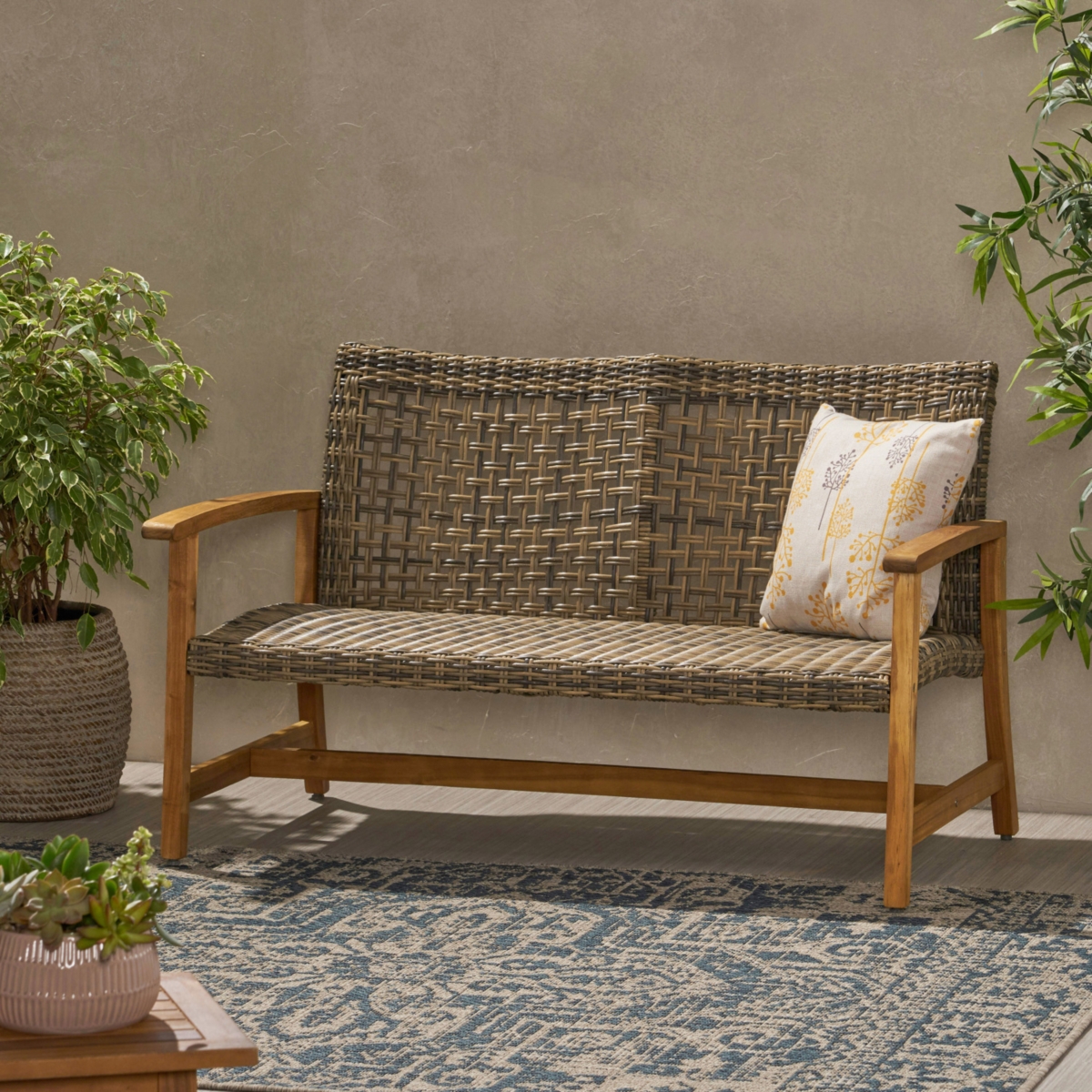 Click here for Streamdale Hampton Wood + Wicker Loveseat - Natura... prices