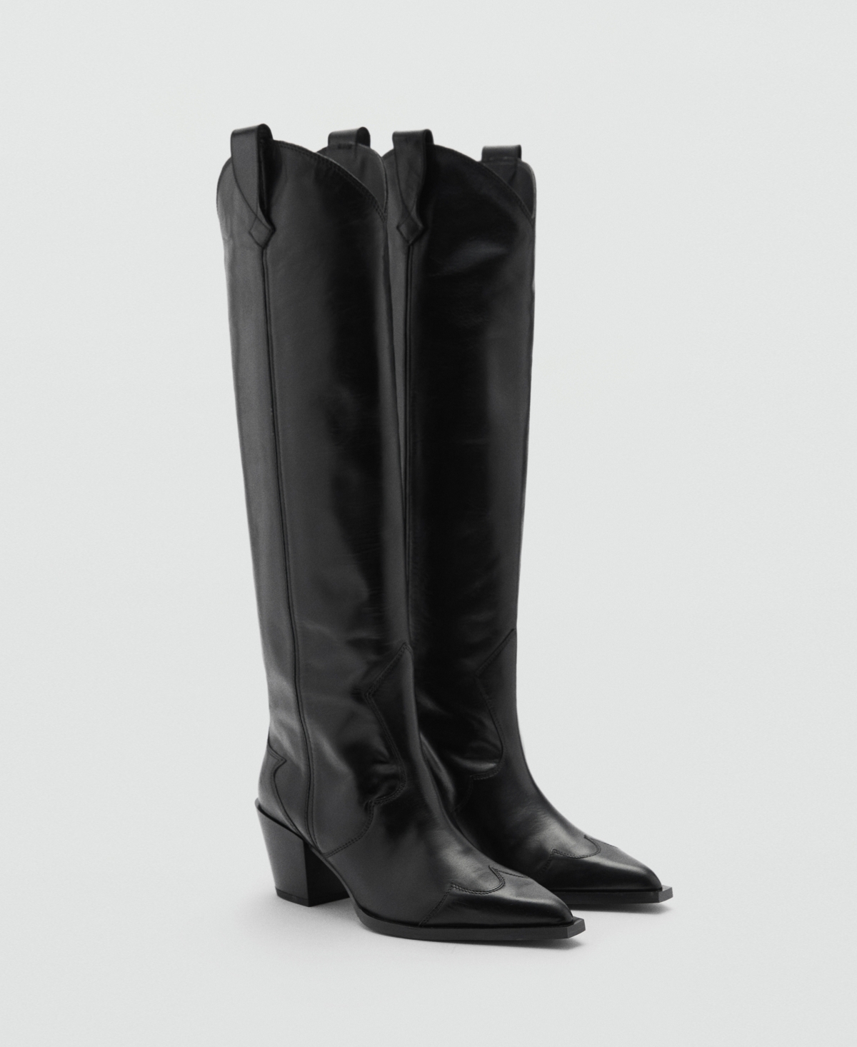 Click here for Mango Womens Cowboy Leather Boots - Black prices