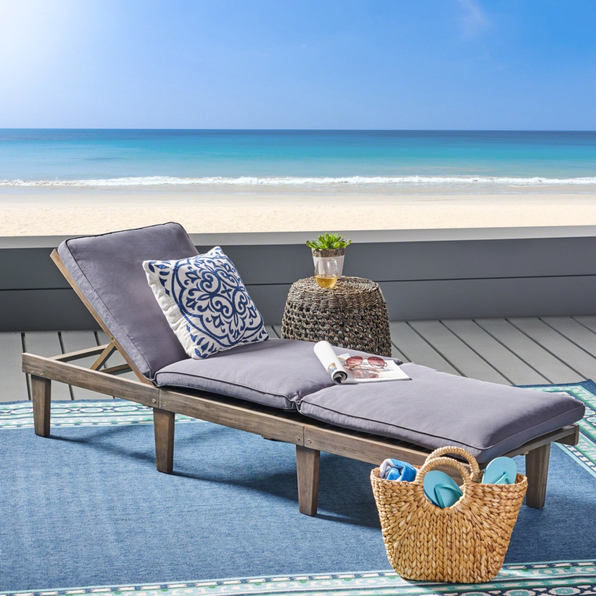 Click here for Ariana Kd Wood Chaise Lounge W/ Cushion - Grey prices