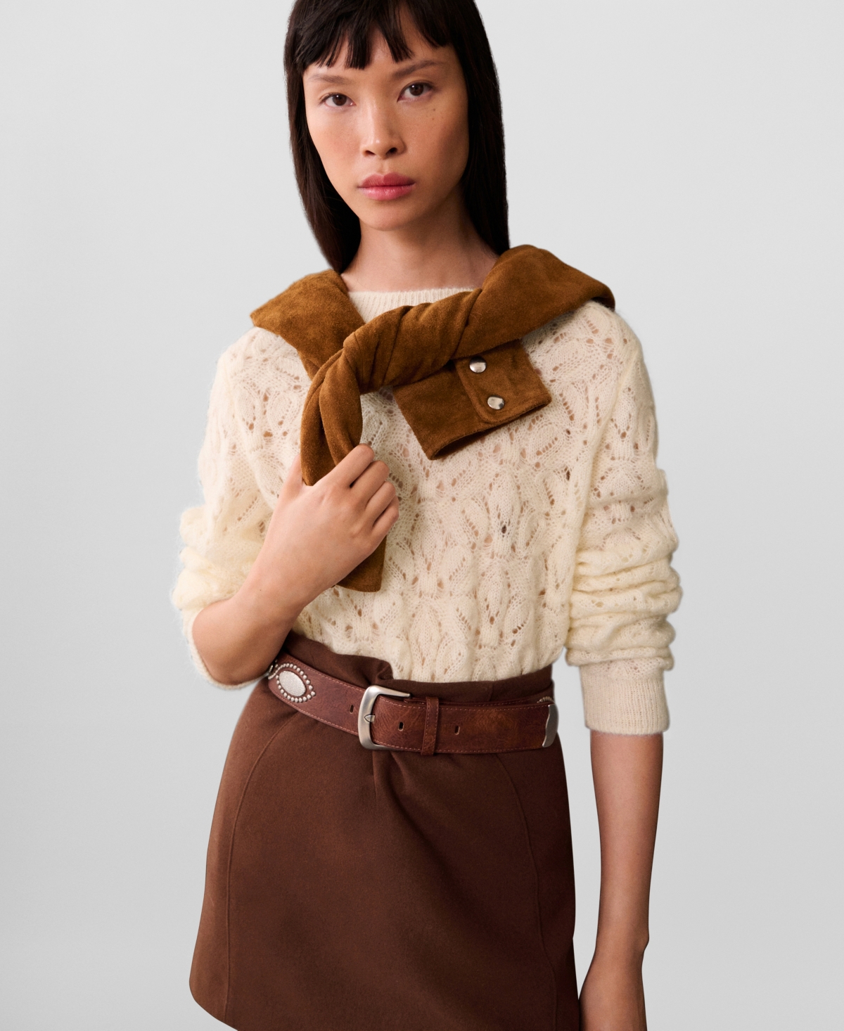 Click here for Mango Womens Openwork Detail Knitted Sweater - Ecr... prices