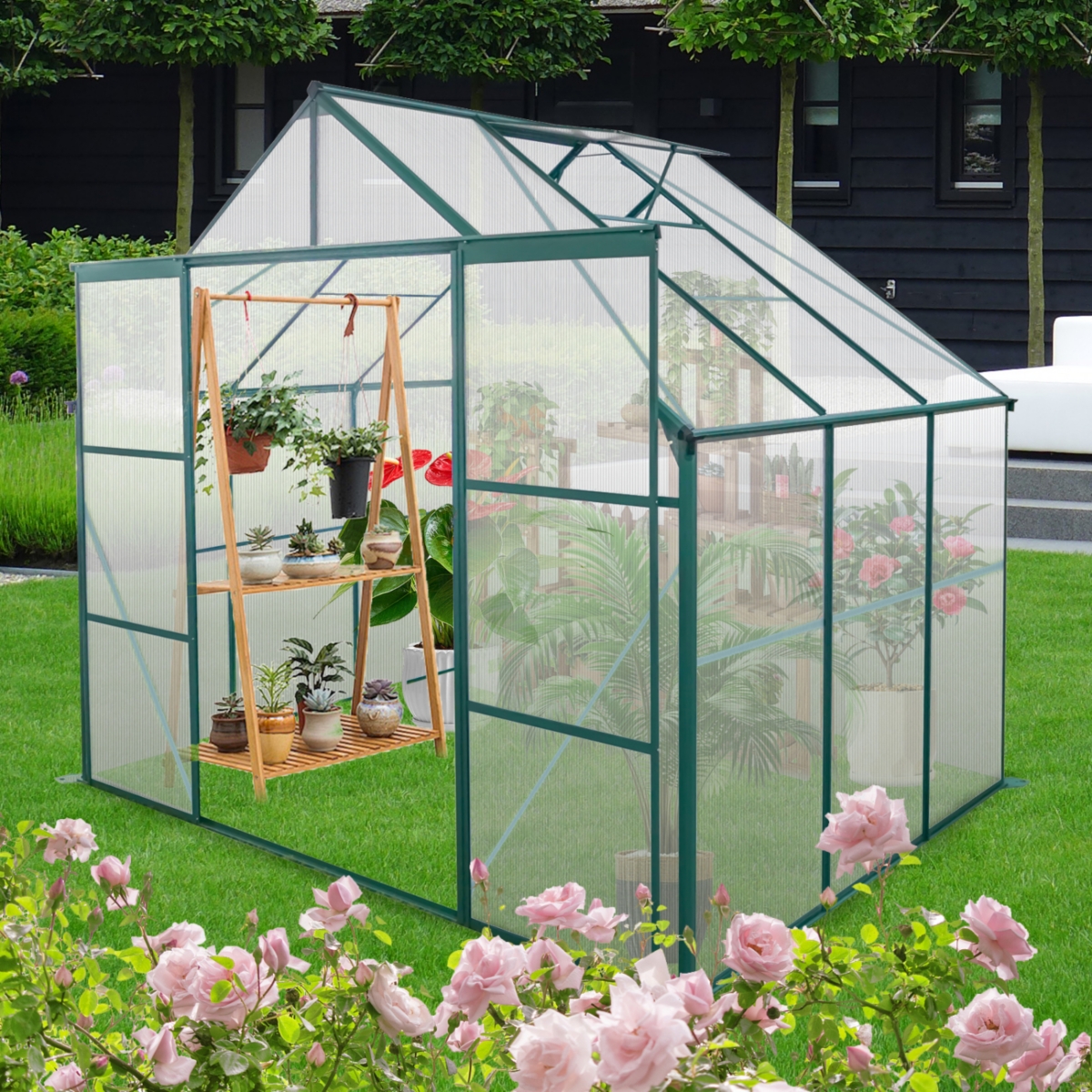 Click here for 8X6FT-Green Double Door Polycarbonate Greenhouse R... prices