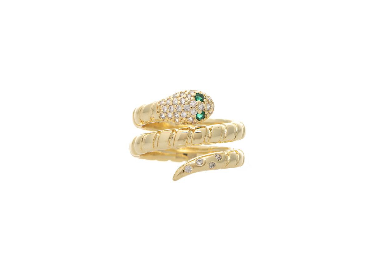 Click here for Rivka Friedman Snake Wrap Ring - Gold with clear c... prices