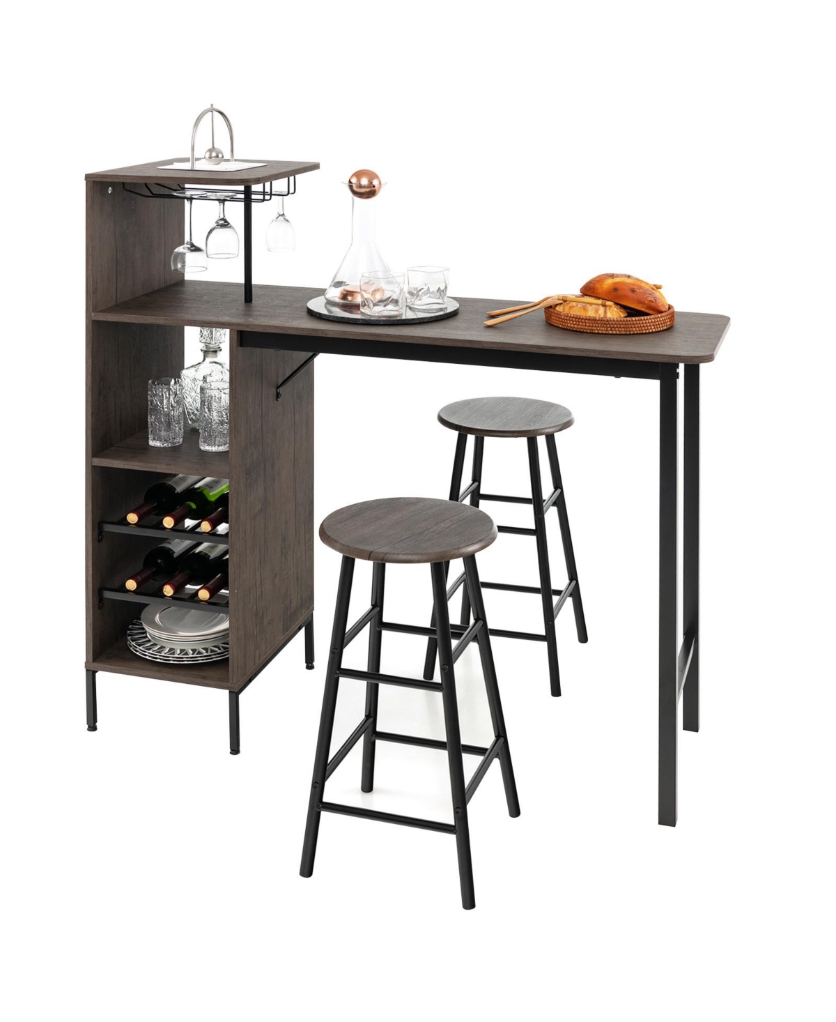 Click here for Sugift 3 Piece Bar Table and Chairs Set with 6-Bot... prices