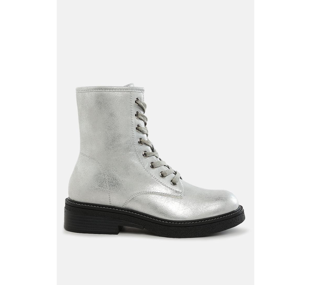 Click here for Clover Faux Leather Lace Up Boots Women - Silver prices