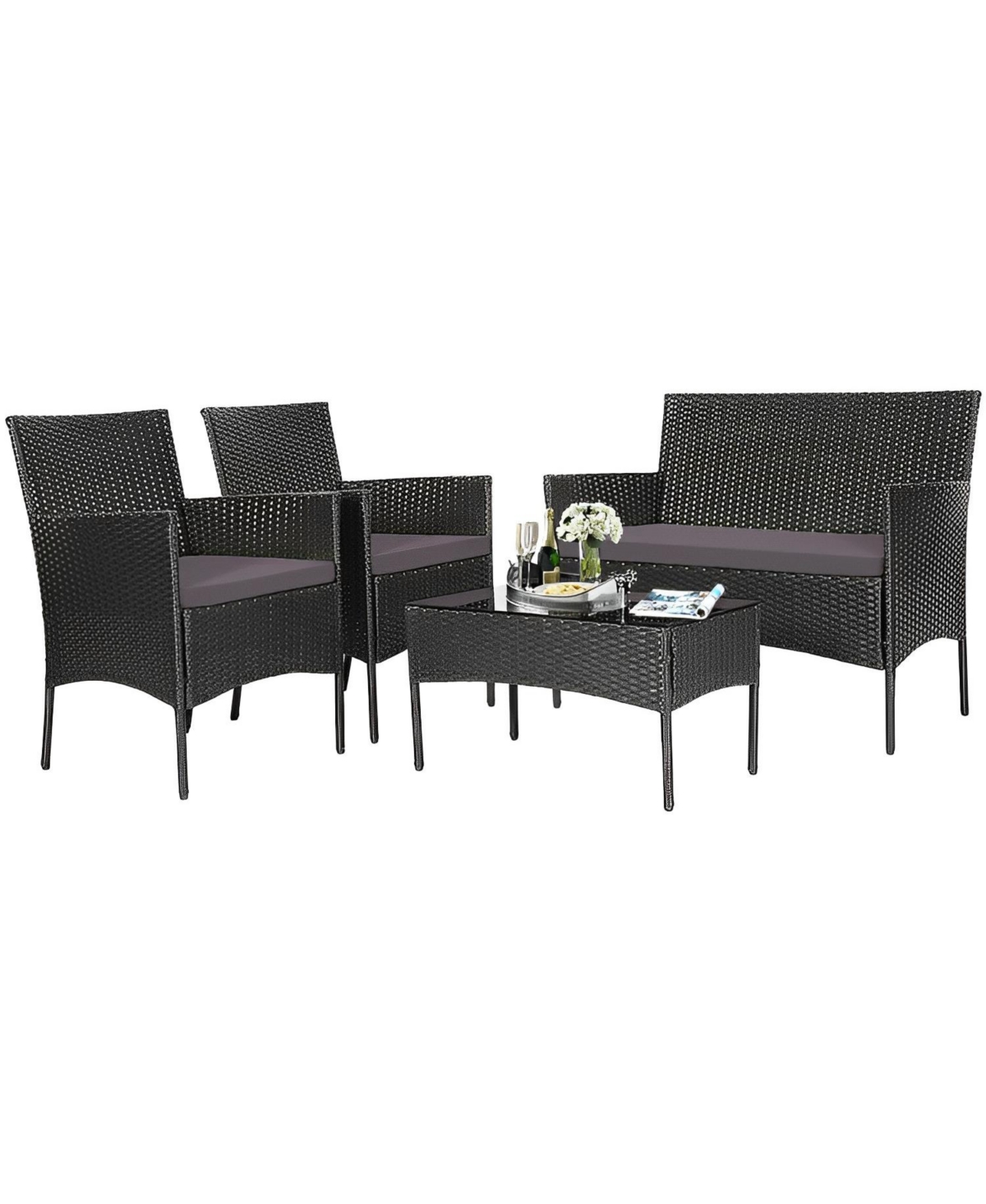 Click here for Sugift 4 Pieces Patio Rattan Cushioned Sofa Set wi... prices