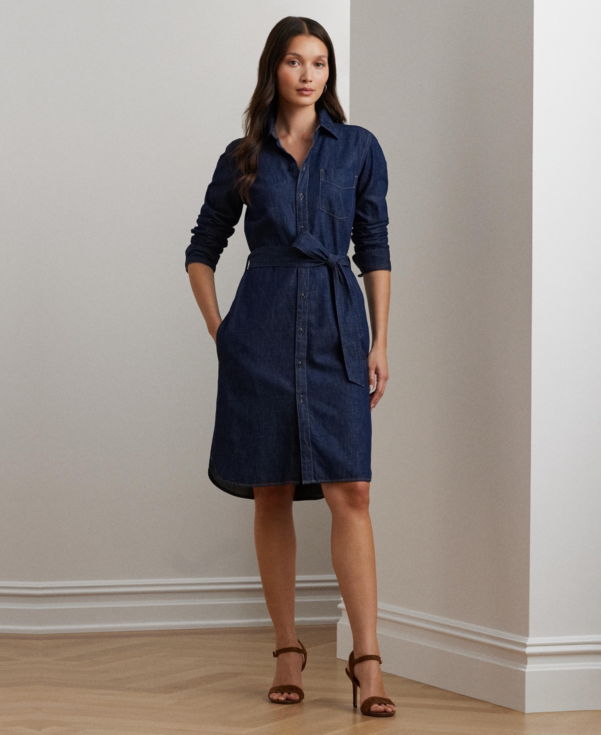 Lauren Ralph Lauren Belted Denim Shirtdress - Pure Rinse Wash