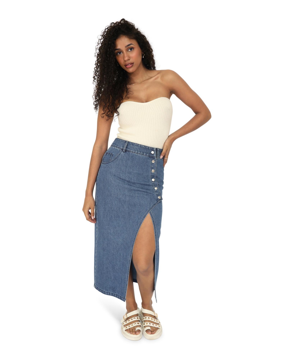Click here for Belle & Bloom Womens Cant Forget You Denim Midi Sk... prices