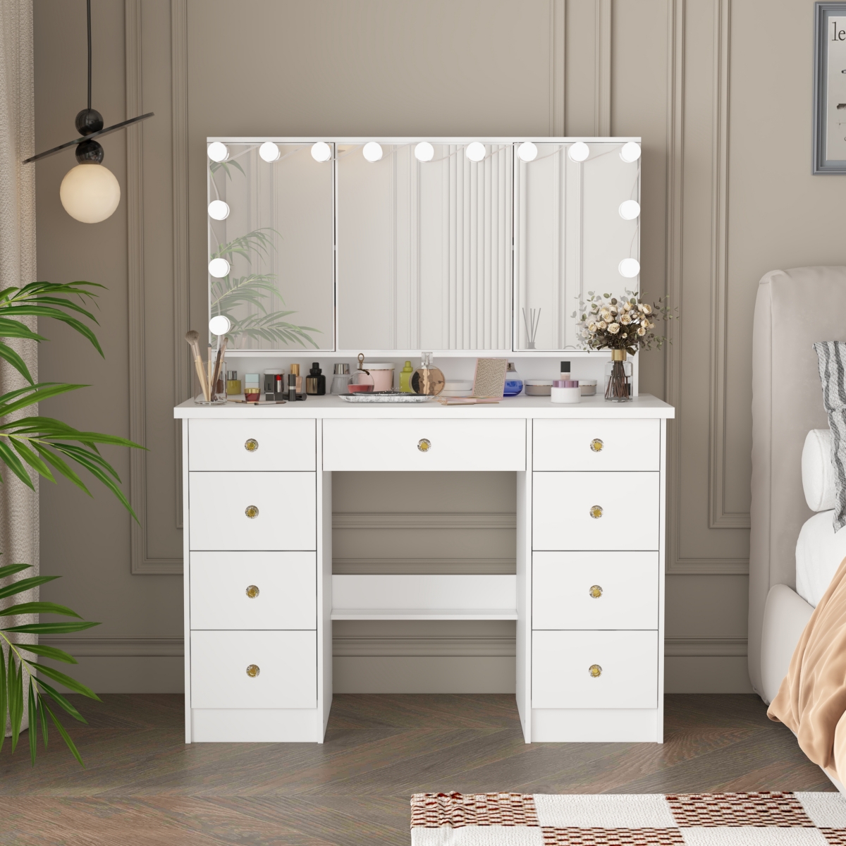 Click here for Homsee White Modern Makeup Vanity Desk 9 Drawers W... prices