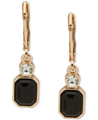Anne Klein Gold-Tone Jet Stone & Crystal Leverback Drop Earrings - Macy's