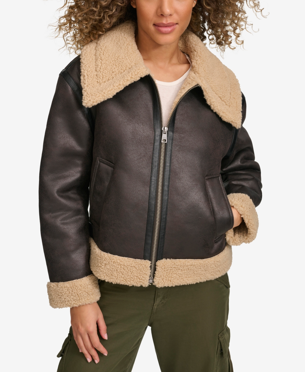Click here for Levis Womens Faux Shearling Aviator Jacket - Molas... prices