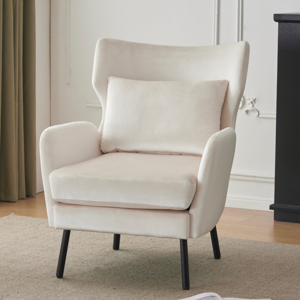 Click here for Streamdale Beige Velvet Wingback Accent Chair - Be... prices