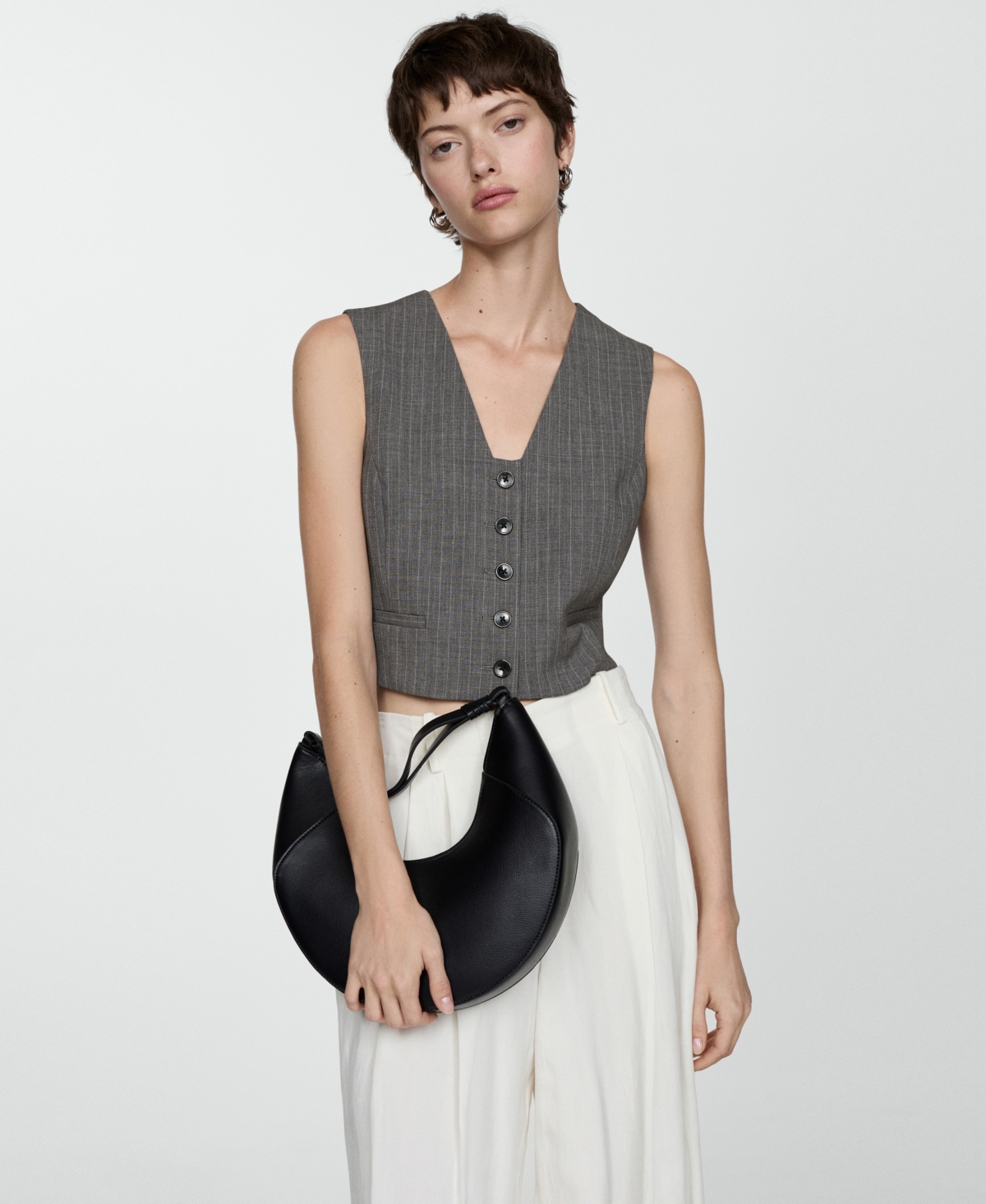 Click here for Mango Womens Pinstriped Suit Vest - Gray prices