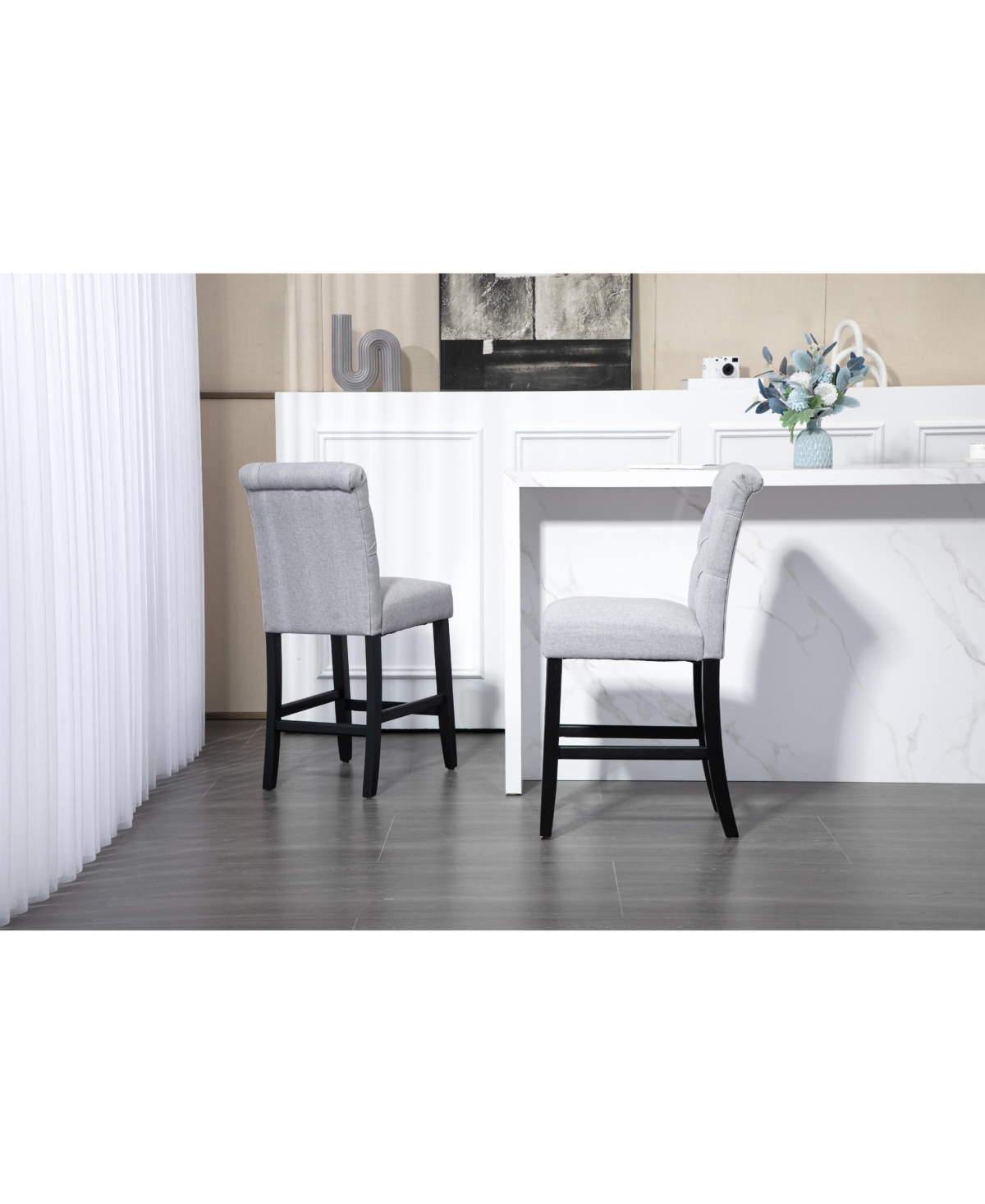 Click here for Counter Height Bar Stools Set of 2 Tufted Linen ba... prices