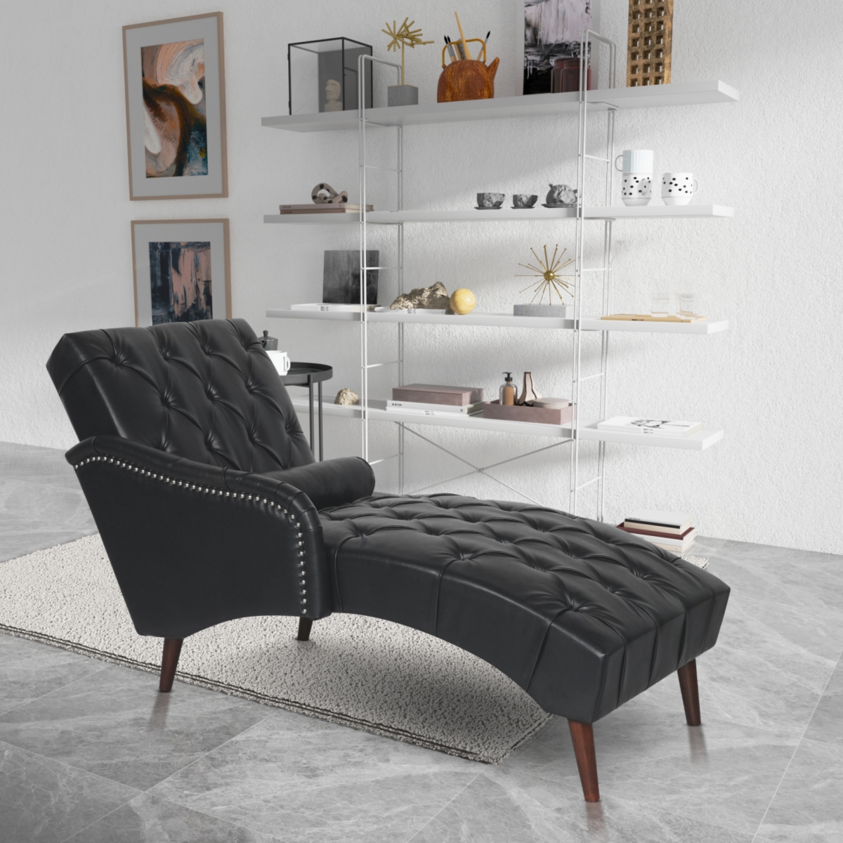 Click here for Streamdale Black Tufted Chaise Lounge with Pillow... prices