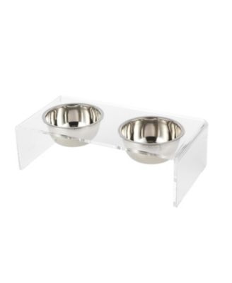 Keaton Modern Acrylic Rectangular Elevated Pet Feeder With 2 Stainless Steel Bowls