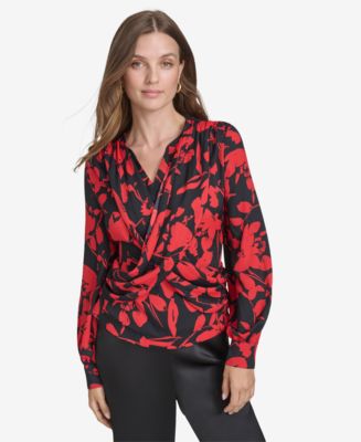 Halston Women's Printed Crossover-Draped Top - Macy's