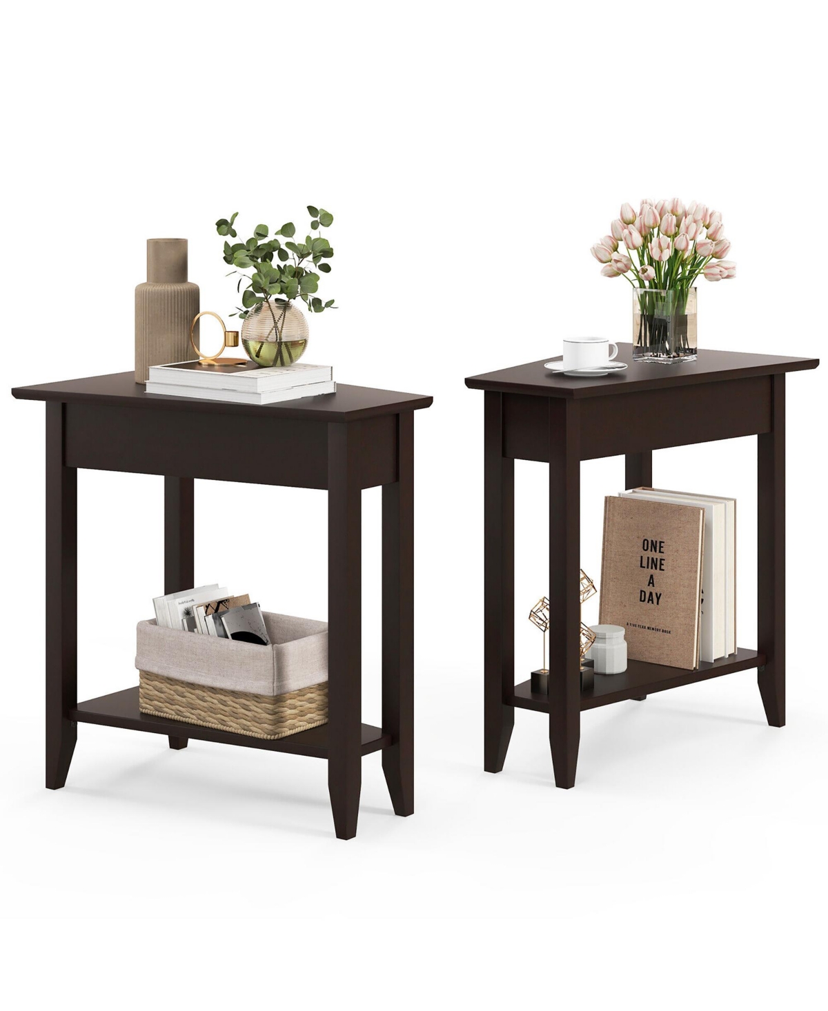 Click here for Gymax 2 Pcs 2-Tier End Table Irregular Narrow Sofa... prices