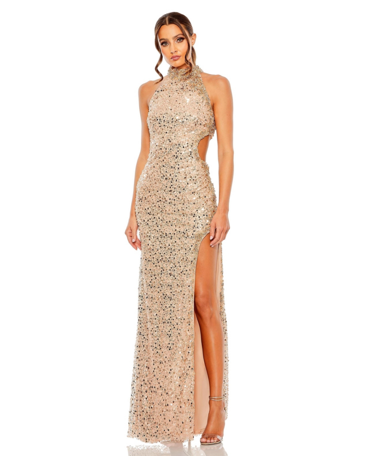 Click here for Mac Duggal Womens Side Cut Out High Neck Sequin Go... prices