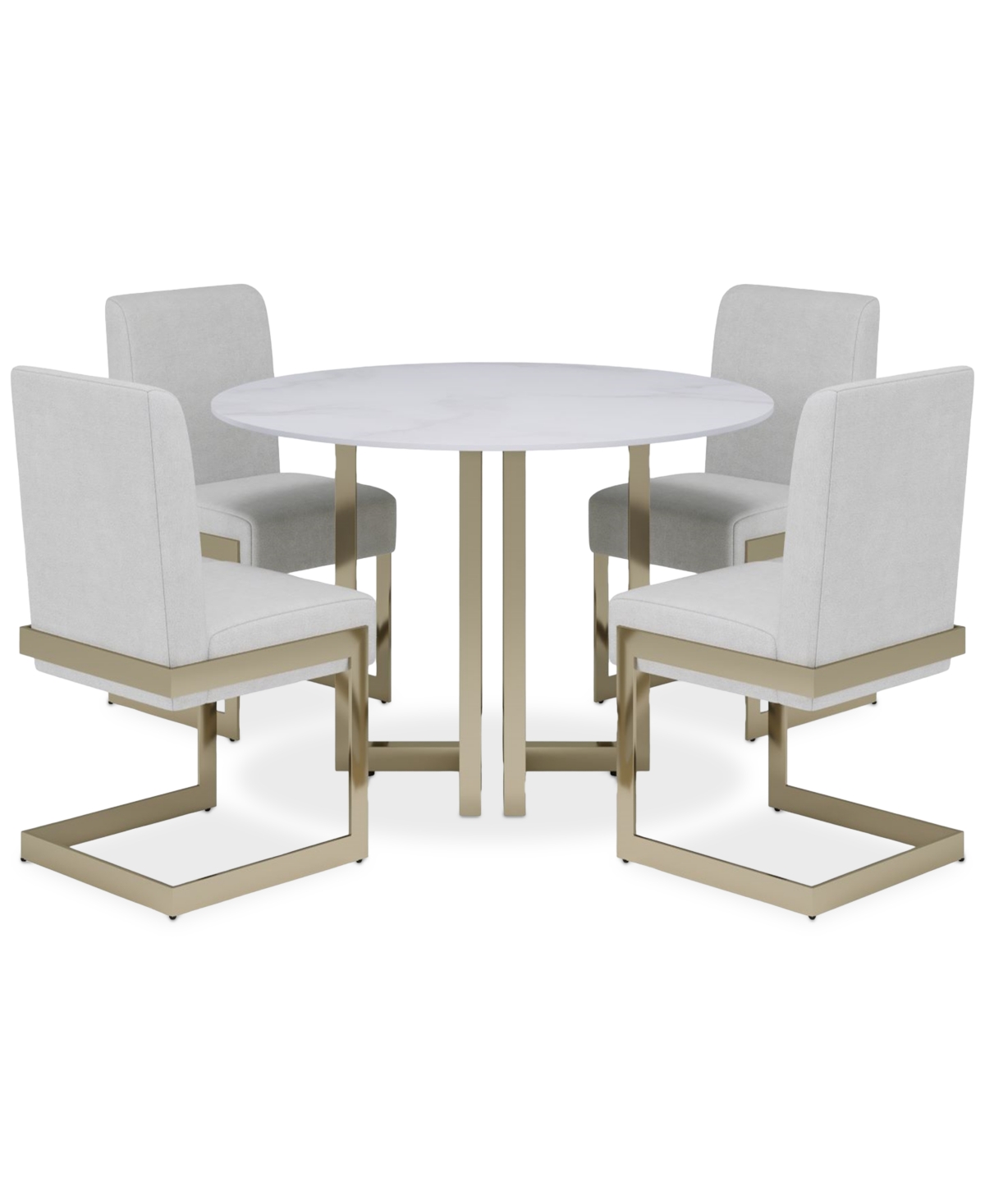Emila 5 Pc. Dining Set (Round Table & 4 Chairs)  Created for Macys - White Sintered Stone With Champagne Base