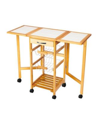 Slickblue Portable Rolling Drop Leaf Kitchen Trolley Cart in Sapele ...