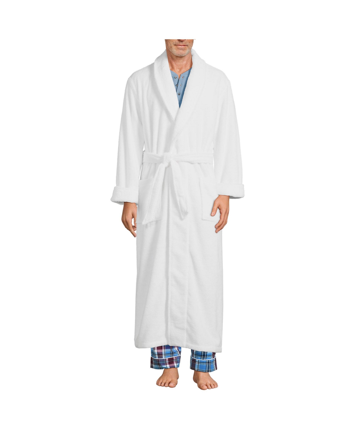 Click here for Lands End Mens Full Length Turkish Terry Robe - Wh... prices