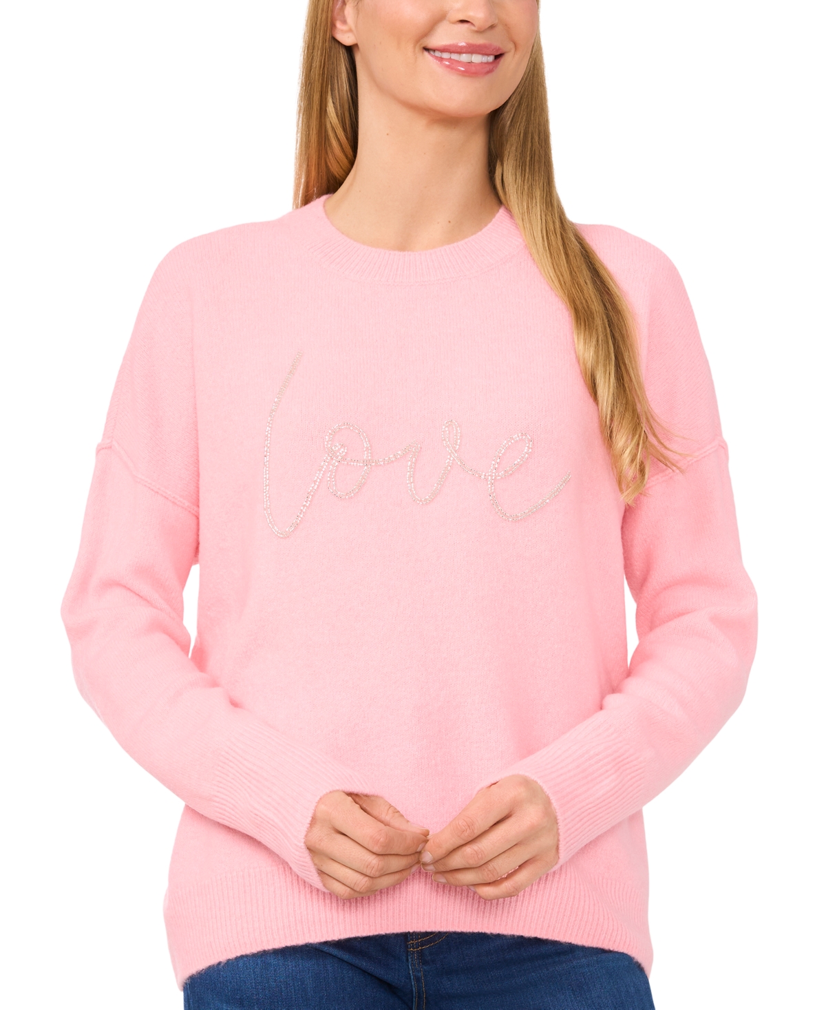 Click here for CeCe Womens Beaded Love Script Crewneck Long-Sleev... prices