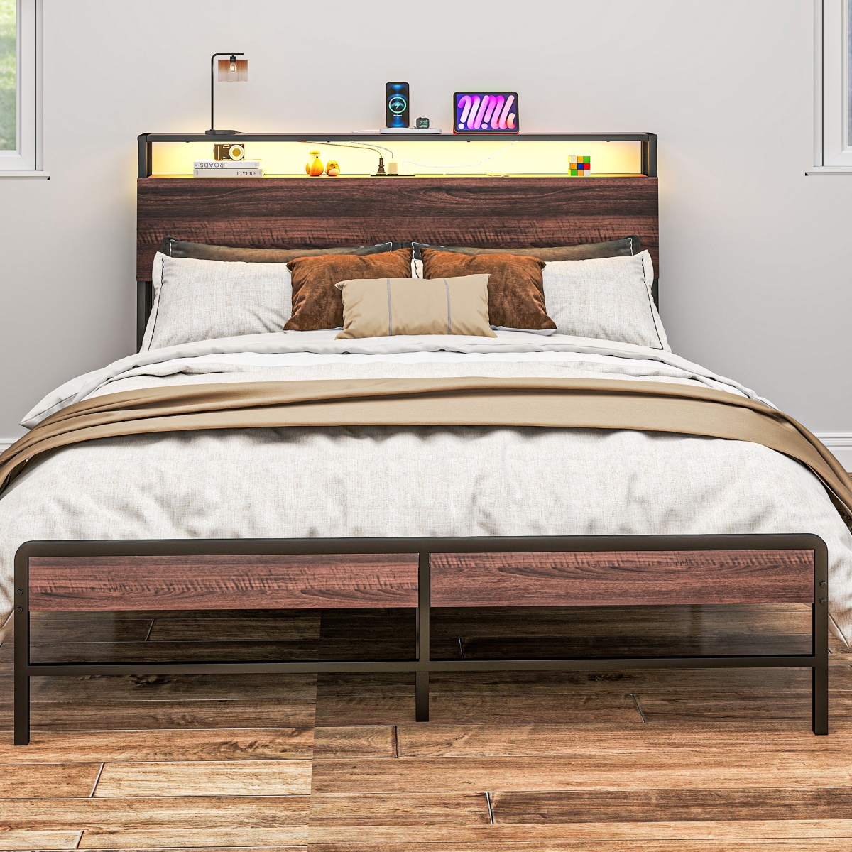 Click here for Homcom Queen Bed Frame with Headboard  Led Lights... prices