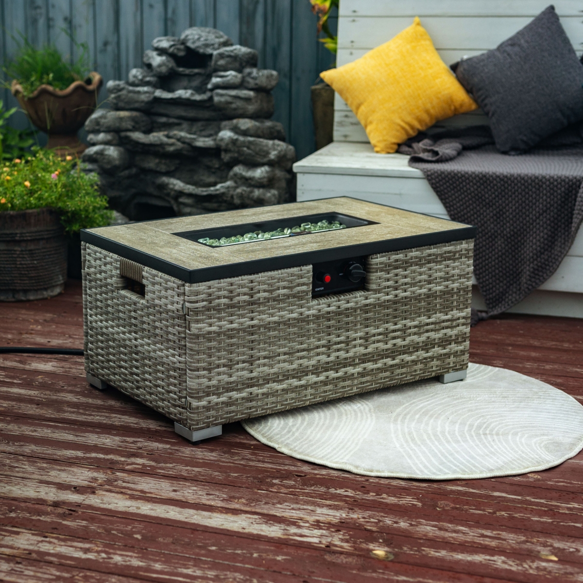 Click here for Streamdale Beige Rattan Fire Pit Table with Tank H... prices