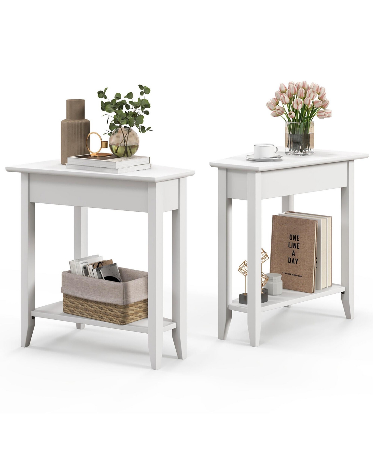 Click here for Gymax 2 Pcs 2-Tier End Table Irregular Narrow Sofa... prices