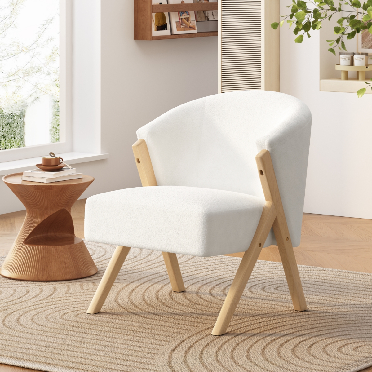 Click here for Modern Accent Chair with White Upholstery and Soli... prices