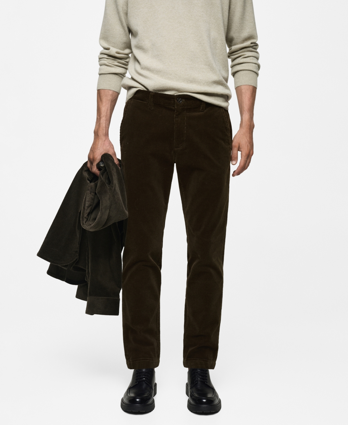 Click here for Mango Mens Slim-Fit Corduroy Pants - Khaki prices