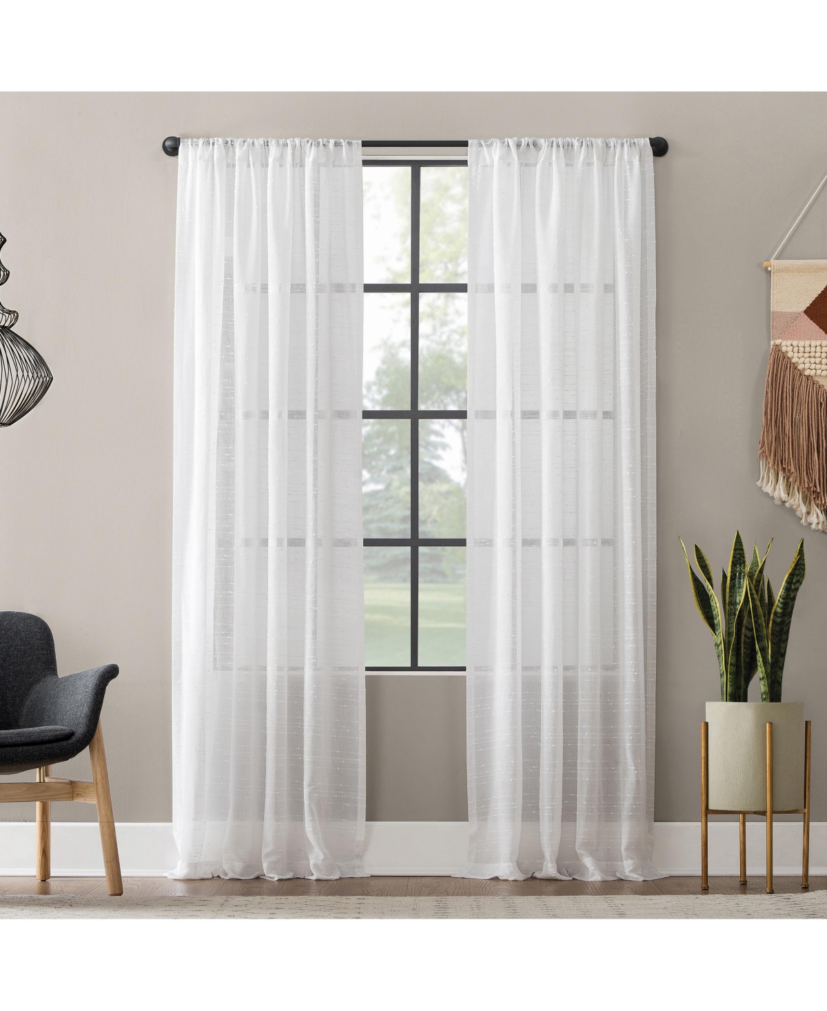 Click here for Textured Slub Stripe Anti-Dust Linen Blend Sheer C... prices