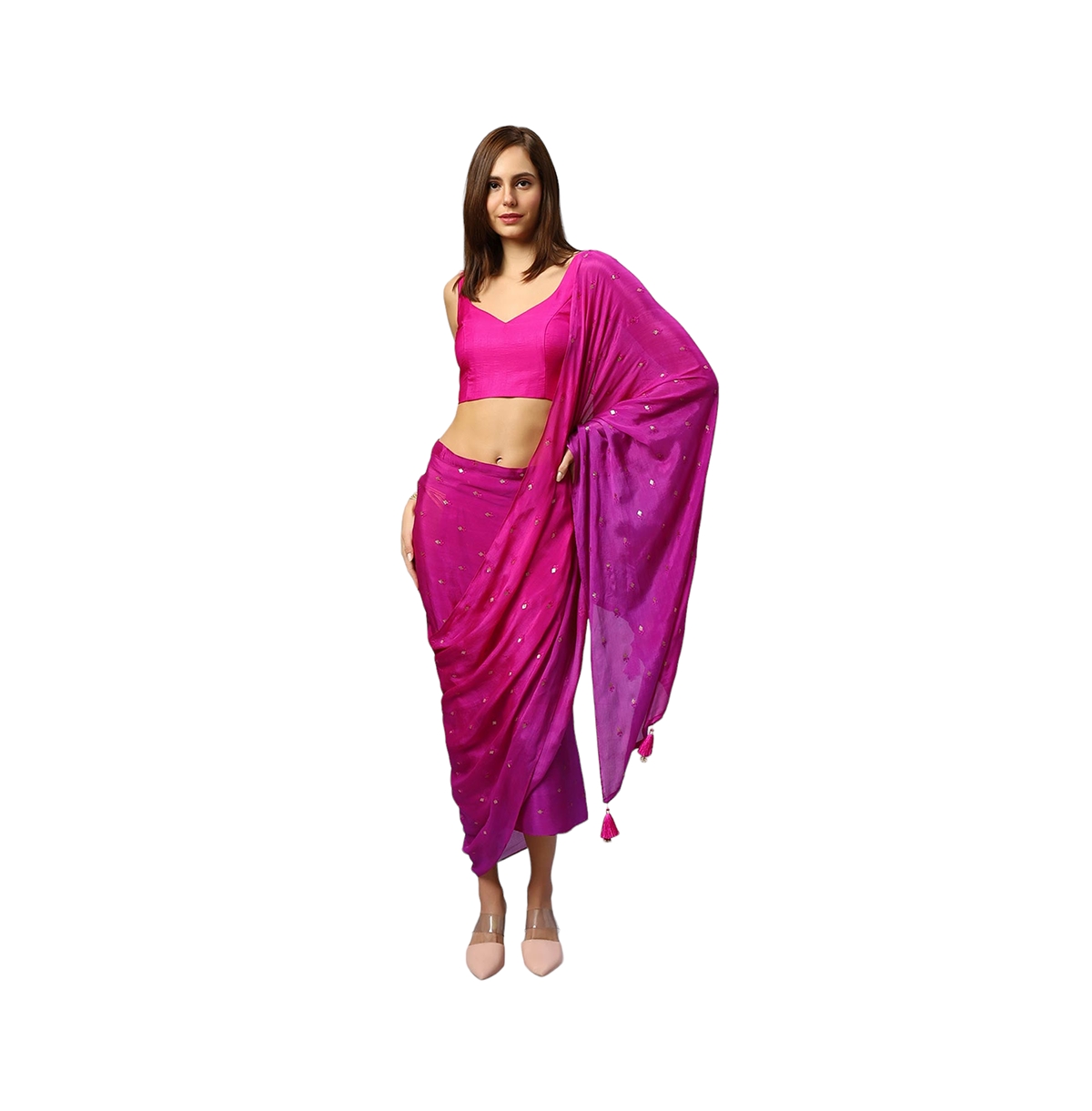 Click here for One Minute Saree Womens Jolie Magenta Chinon Silk... prices