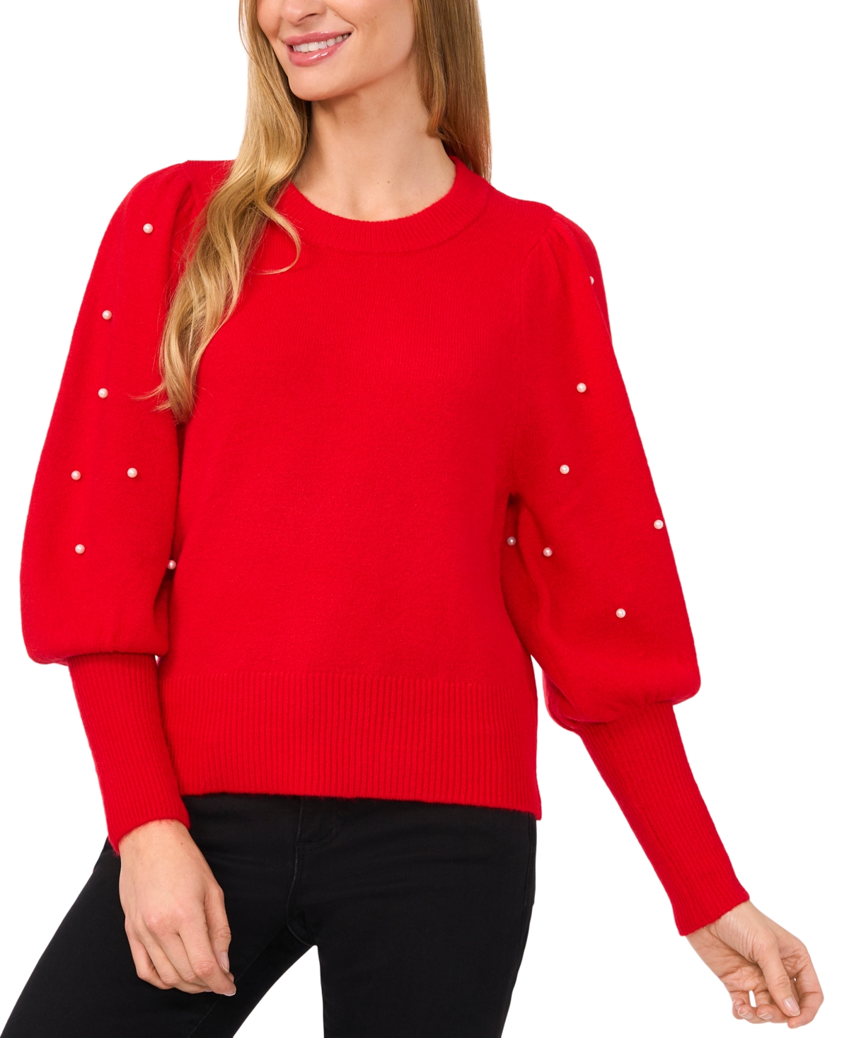 Click here for CeCe Womens Embellished-Sleeve Crewneck Sweater -... prices