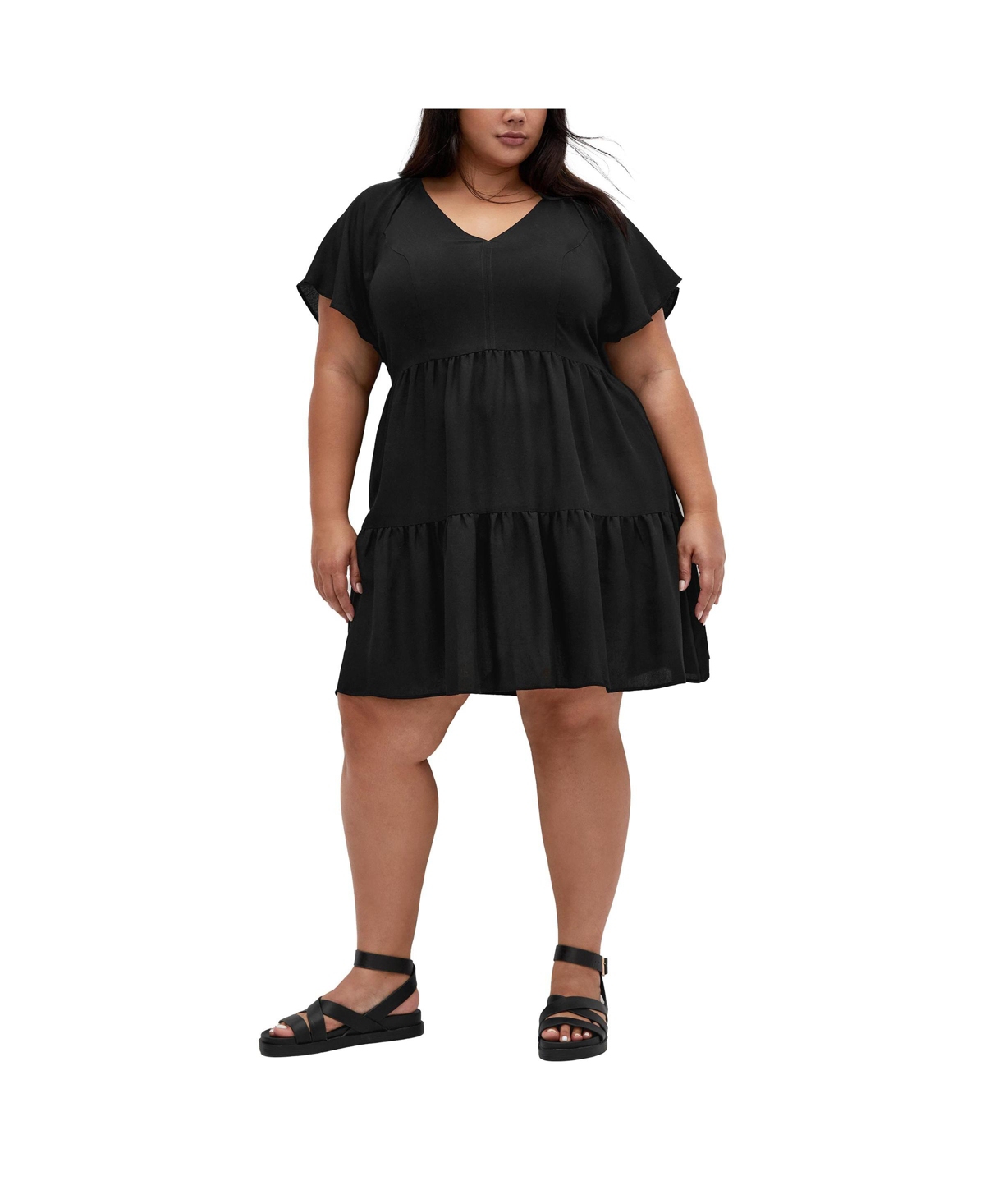 Click here for City Chic Plus Size Frill Mini Dress - Black prices