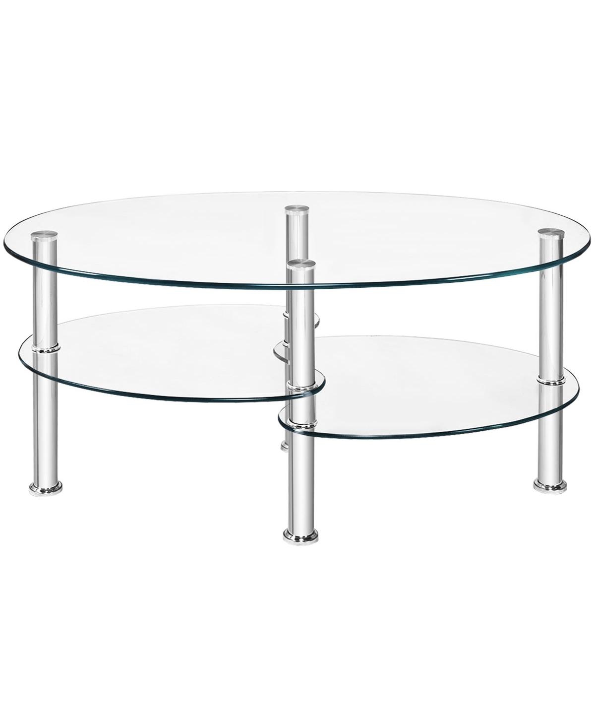 Click here for Gouun Tempered Glass Oval Side Table - Silver prices