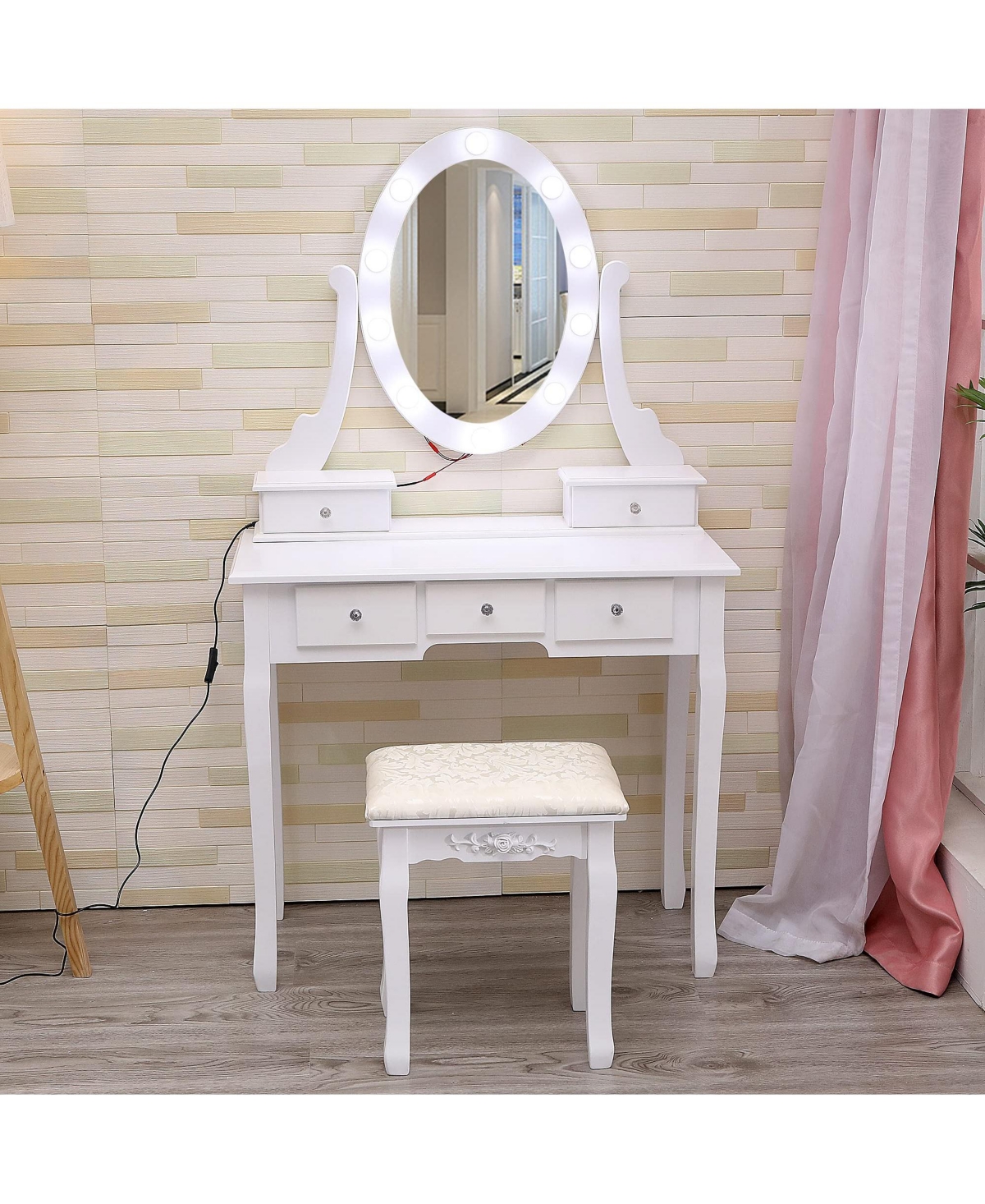 Click here for gaomon Vanity Desk with Mirror and Lights - White prices