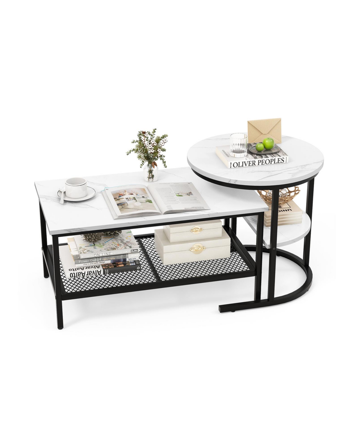Click here for Gouun Set of 2 Nesting Table with Extra Storage Sh... prices