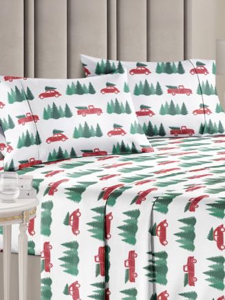Christmas 4 Piece Microfiber Sheet Set (Queen / Trees 2) - Macy's