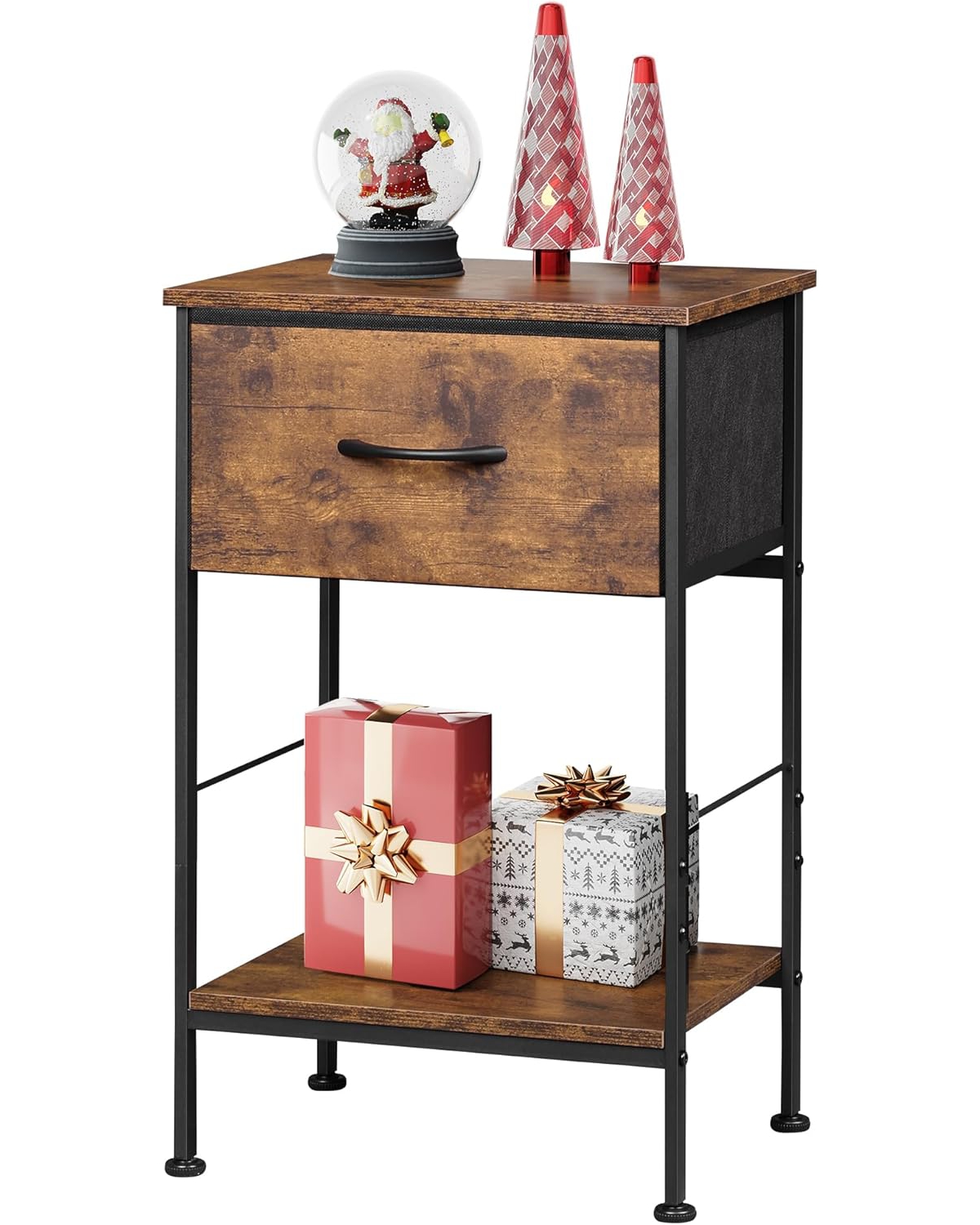 Wlive Nightstand End Table with Fabric Storage Drawer and Open Wood Shelf Bedside Furniture with Steel Frame Side Table for Bedroom Dorm Easy Assembly