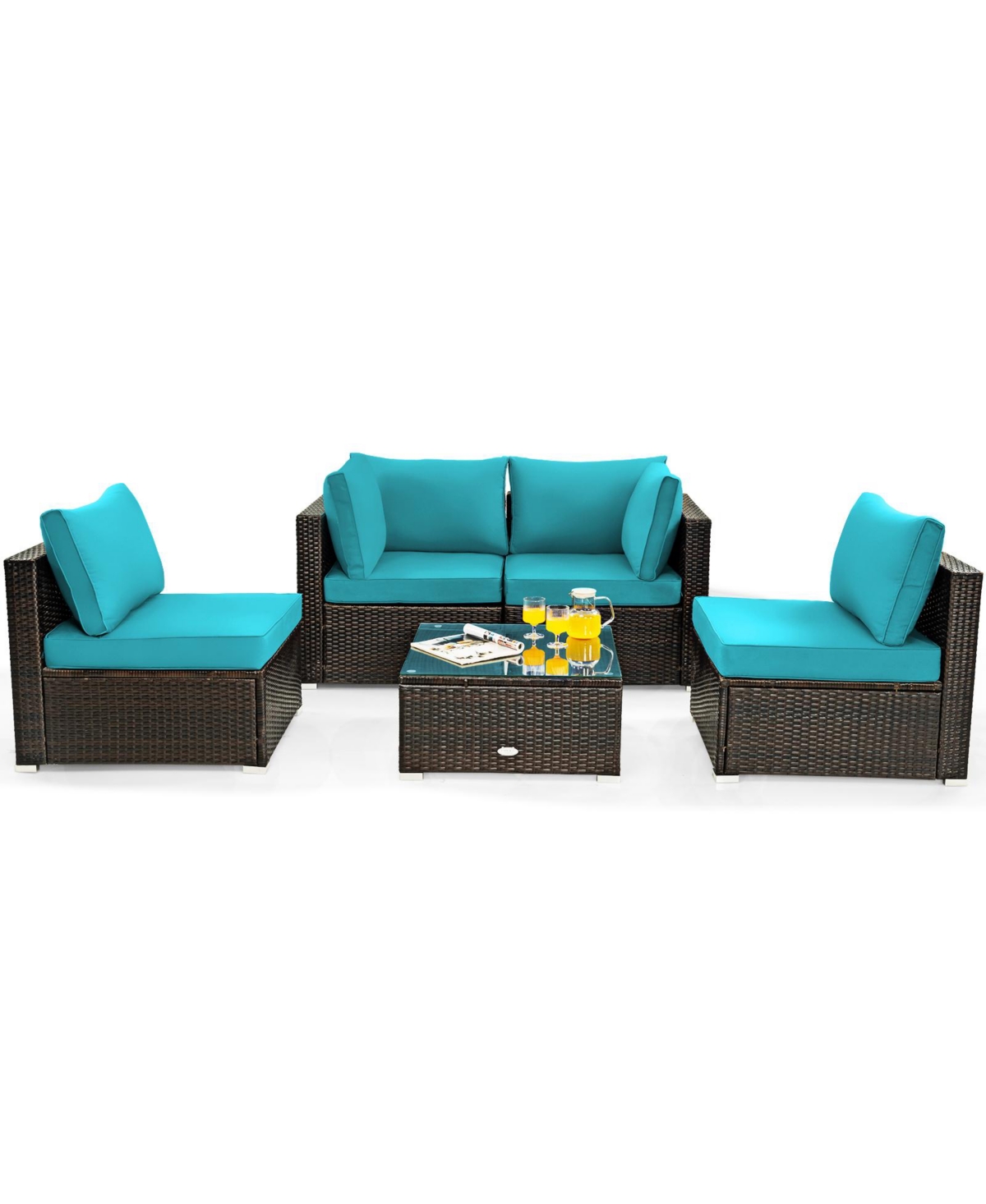 Click here for 5 Pieces Cushioned Patio Rattan Furniture Set with... prices