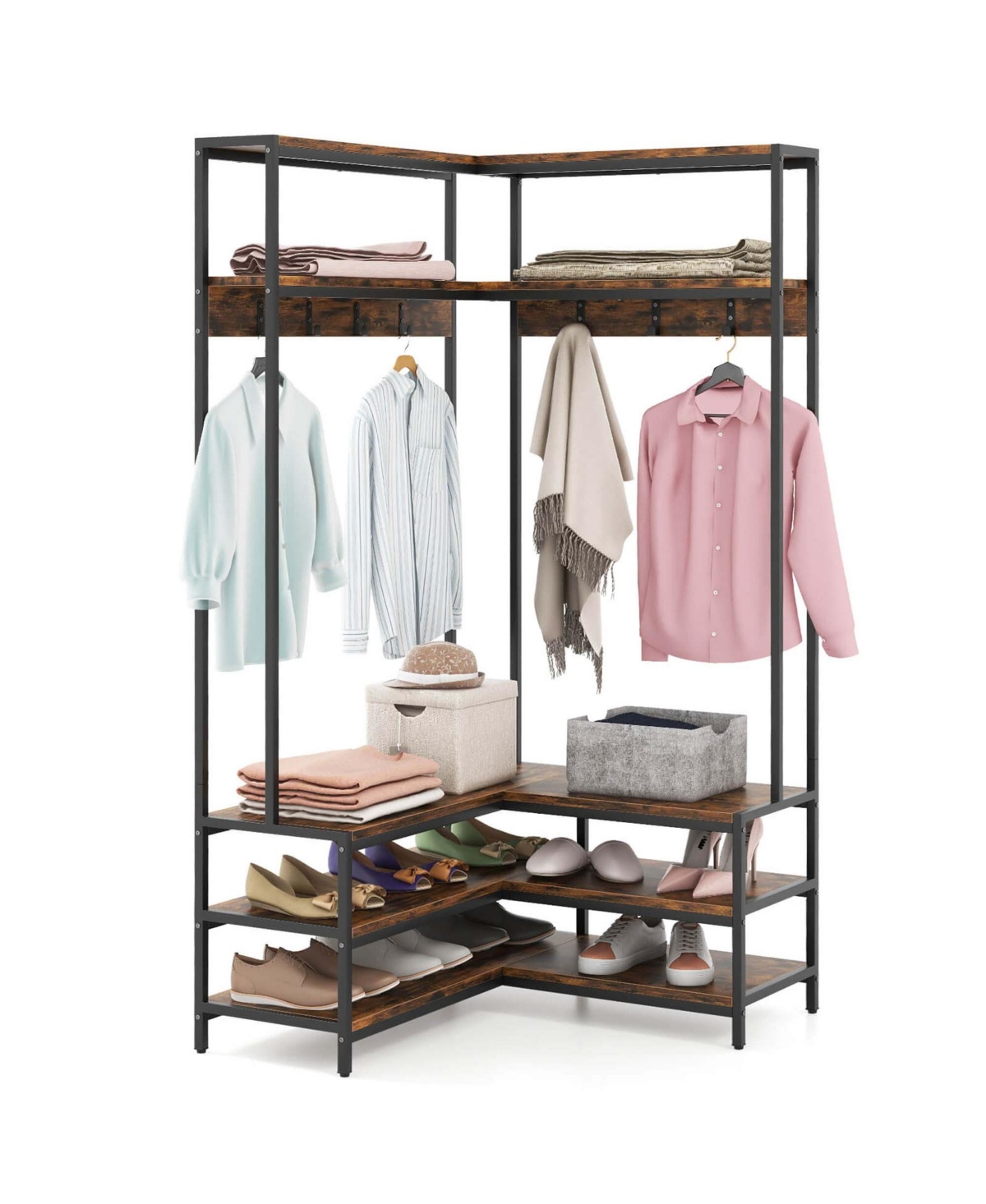 Click here for Corner Garment Rack L-shaped Clothes Rack with Ope... prices